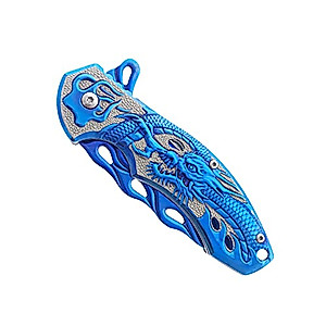 Falcon KS3603 7.75" FOLDING POCKET KNIFE 440 STAINLESS COATED STEEL WITH 3D DRAGON DESIGNED HANDLE AND POCKET CLIP.