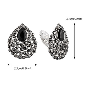 SELOVO Austrian Crystal Teardrop Clip on Stud Earrings Silver Tone (black-clip on)