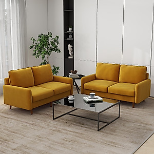 UIXE Modern Loveseat Sofas Living Room Love Seat 2 Seater Chair, Small Sofa Couch Love Seats Mid Century Upholstered Accent Chairs for Bedroom (Yellow)