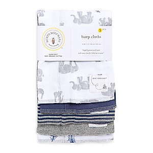 Burts Bees Baby Infant Burp Cloths, 100% Organic Cotton Extra Absorbent Soft Fabric Drool Cloths, 5-Pack Newborn Must-Have Essential Large Burping Cloths, One Size 17 x 11.75 Inches