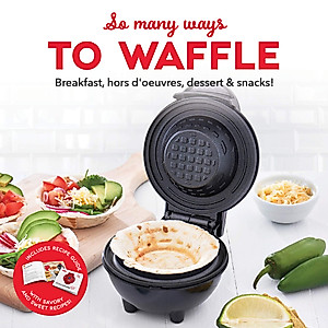 DASH Mini Waffle Bowl Maker for Breakfast Burrito Bowls, Ice Cream and Other Sweet Desserts, Recipe Guide Included - Black