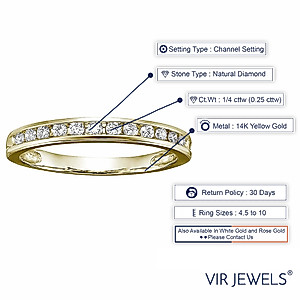 Vir Jewels 1/4 carat (ctw) Diamond Wedding Anniversary Band for Women, Half Eternity Round Diamond Engagement Ring 14K Yellow Gold Channel Set 0.25 cttw, Size 7