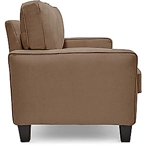 Serta Palisades 78" Track Arm Sofa, Easy Care Polyester, Soft Pillow Back, Pocket Coil Seat Cushions, Removable Covers, Loveseat or Couch for Small Spaces, Living Rooms or Bedrooms, Tan