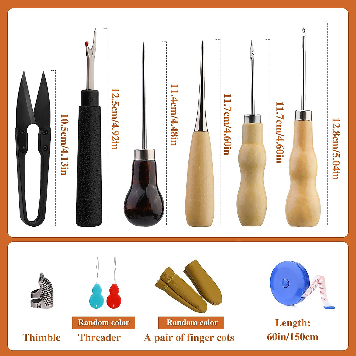 TLKKUE Leather Upholstery Repair Sewing Kit, Leather Crafting Tools and Supplies Leather Working Kit with Waxed Thread Heavy Duty Sewing Needles Awls Thimble for Shoes Sofa Carpet Repair and Sewing