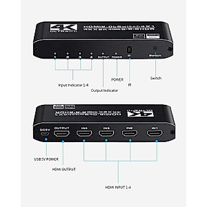 4k HDR HDMI Switch, Koopman 4 Ports HDMI 2.0 Switcher Selector with IR Remote Control, Supports HDCP 2.2 4K@60Hz UltraHD HDR10 3D HD1080P Dolby DST, HDMI Splitter for PS4 Xbox Apple TV Fire Stick