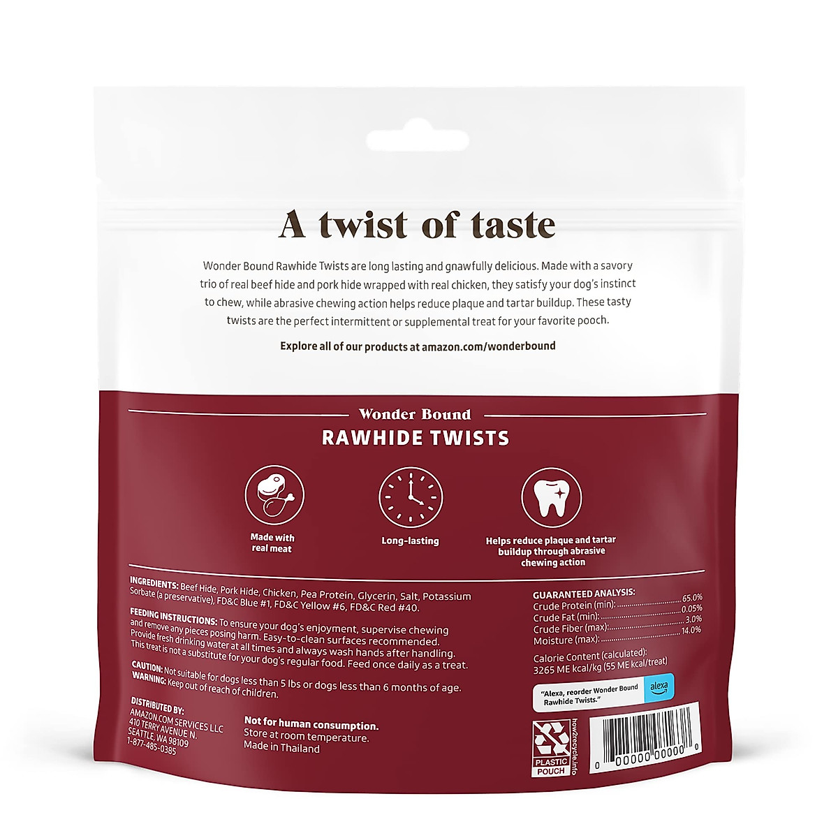 Amazon Brand - Wonder Bound Chicken Flavor Dog Rawhide Twist Sticks, 70 Count, 1.08 Pound (Pack of 1)