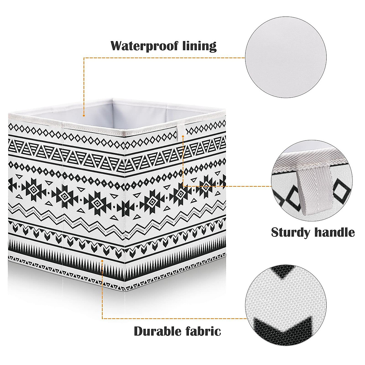 Kigai Rectangular Storage Bin Tribal Aztec Navajo Black Foldable Storage Basket Toy Storage Box for Home Organizing Shelf Closet Bins, 15.8 x 10.6 x 7-Inch