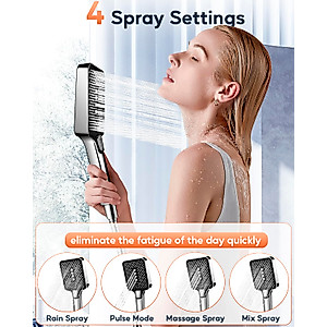 Rain Shower Head with Handheld Combo, High Pressure 12 Inch Rainfall Shower Head with 4 Spray Handheld Shower Heads, Upgrade 12'' Shower Extension Arm for Adjust Up & Down Flexible, Stainless Steel