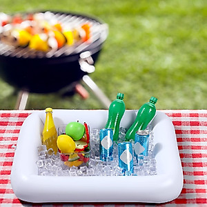 Lenwen 6 Pcs Inflatable Serving Bar Salad Ice Tray Food Drink Containers Buffet Serving Cooler Beverage Tub Ice Holder for BBQ Picnic Pool Party Supplies with Drain Plug, 28 x 22 Inch(White)