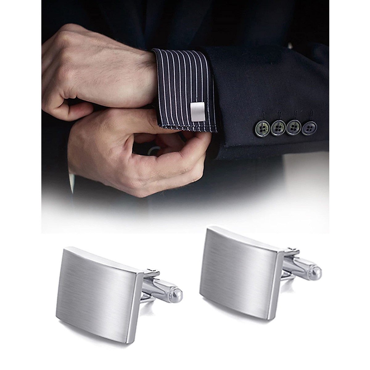 Ofeiyaa 6 Pairs Cufflinks Classic Striped Square Rectangle Cufflinks Set for Men