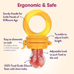 NatureBond Baby Food Feeder/Fruit Feeder Pacifier Nibbler (2 Pack) - Infant Teething Toy Teether Weaning in Appetizing Colors | + Additional Silicone Sacs