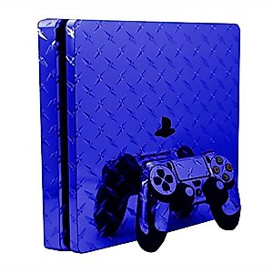 Blue Diamond Plate Mirror - Vinyl Decal Mod Skin Kit by System Skins - Compatible with PlayStation 4 Slim Console (PS4S)