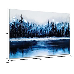 YHSKY ARTS Pine Tree Canvas Wall Art with Textured - Big Black and Blue Nature Paintings - Abstract Forest Pictures for Living Room Bedroom Bathroom Decor