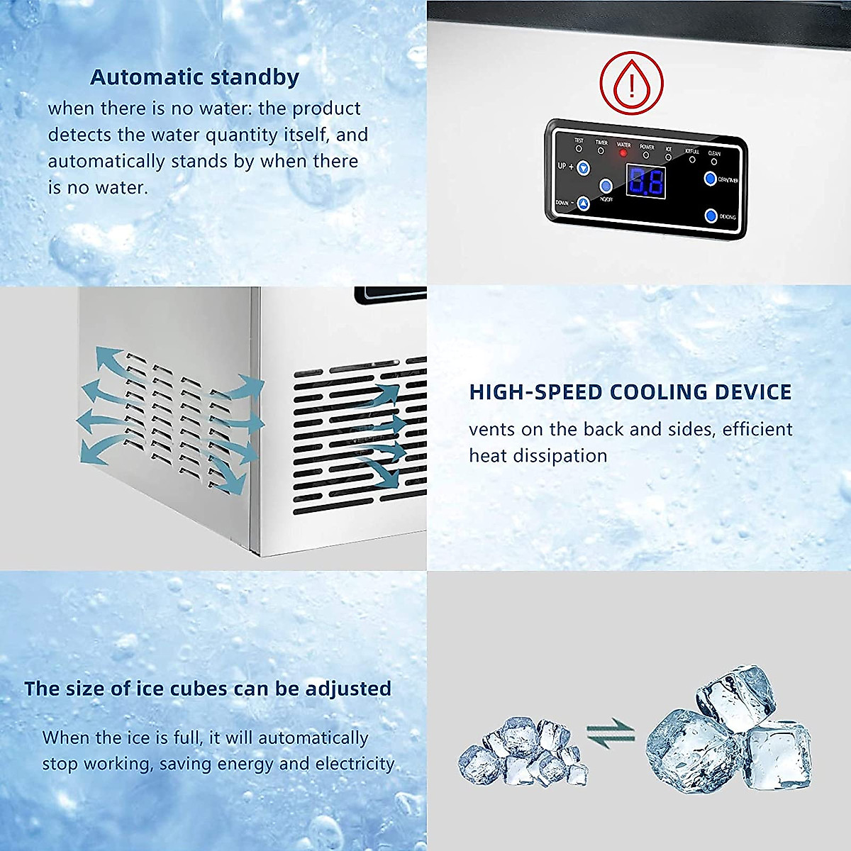 Freestanding Ice Maker Stainless Steel Automatic Ice Machine/Commercial-Under Counter for Restaurant Bar Cafe, Ice Basket, Timer & Auto Clean White