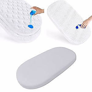 Magik & Kover Waterproof Replacement Bassinet Mattress, Waterproof Bassinet Mattress Pad Cover and 100% Cotton Sheet(Grey)
