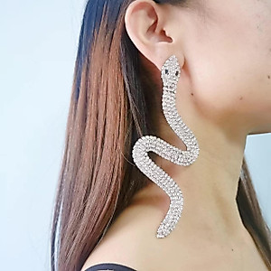 Oversized Silver Snake Earrings for Women Rhinestone Vintage Eygption Alt Gothic Punk Statement Earrings Dangling