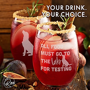 On The Rox Drinks Labrador Gifts for Labrador Lovers- All Food Must Go To The Lab For Testing Stemless Wine Glass Set of 2- Chocolate Lab Wine Glass - Dog Face, Black Labrador Gifts
