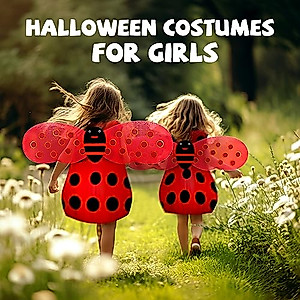 INNOCHEER Ladybug Costume for Girls 2-10, Halloween Costumes for Kids Girls Ladybug Costume Toddler with Accessories Toys, M (4-5years Old)