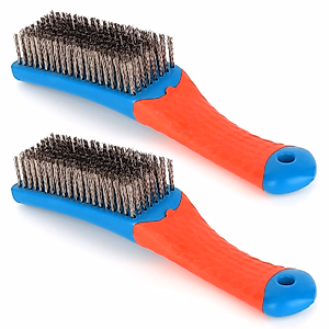 2 Pack Wire Brushes for Cleaning-Heavy Duty Stainless Steel Wire Scratch Brush for Metal Rust Cleaning,Paint Scrubbing with Rubber Covered Handle