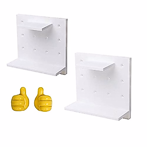AHAVINTAGE.COM Floating Bedside Shelf with Thumb Clip Holder, Stick On Wall Mounted Peg Board Racks, Wall Decor Display Shelf Holder for Phone,Glasses,Remote Control,Keys,Pens Kit(White - 2PCS)
