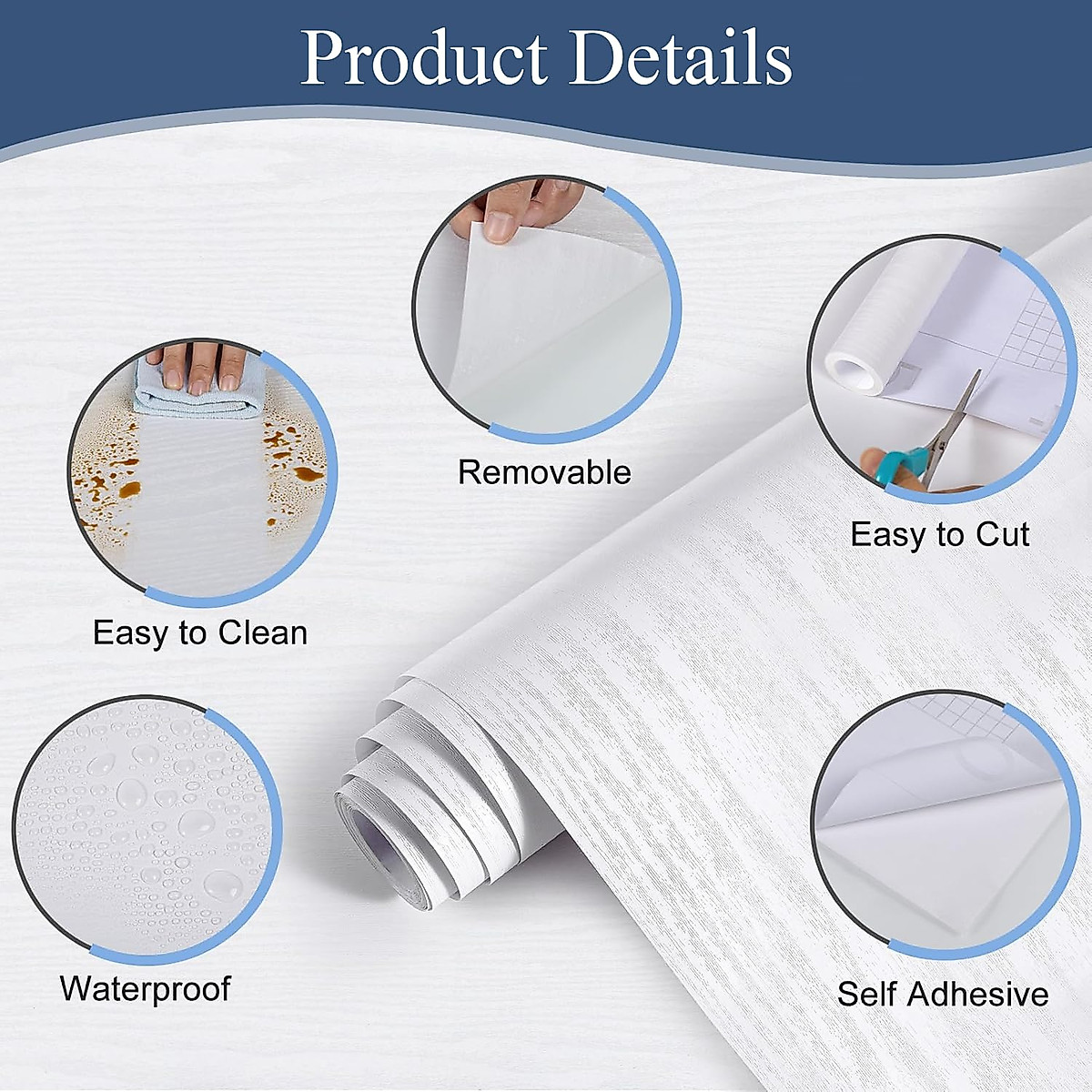 Abyssaly ﻿White Contact Paper 15.7" X 118",Peel and Stick Waterproof Vinyl Wallpaper Without Passing Through The Primary Colors,White Real Wood Grain Wallpaper for Cabinets Kitchen Furniture