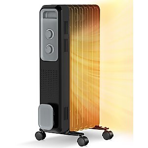 R.W.FLAME Oil Filled Radiator Heater,1200W Electric Space Heaters with 3 Heat Settings,Adjustable Thermostat,Overheat & Tip-Over Protection,Quiet Radiator Heater for Home Office Indoor Use (Black)