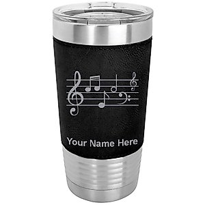 LaserGram 20oz Vacuum Insulated Tumbler Mug, Music Staff, Personalized Engraving Included (Faux Leather, Black)