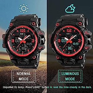 LYMFHCH Men's Analog Sports Watch, LED Military Digital Watch Electronic Stopwatch Large Dual Dial Time Outdoor Army Wrist Watch Tactical