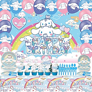Cute Birthday Party Decorations, Kawaii Birthday Decorations for Kids Include Plates, Tablecloth, Tableware, Cupcake Toppers, Balloons, Backdrop Kits Set