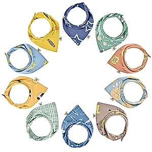 BEBOAN Baby Bandana Drool Bibs, 10-Pack Newborn Bibs for Toddler Girls Drooling Teething, 100% Organic Cotton Soft and Absorbent Baby Bibs, Adjustable Size (Boy)