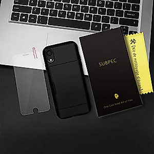 SUPBEC iPhone XR Case with Card Holder and[ Screen Protector Tempered Glass x2Pack] i Phone xr Wallet Case Cover with Shockproof Silicone TPU + Anti-Scratch Hard PC - Full Protective (Black)