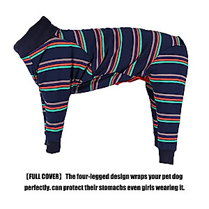 Size XS to 3XL, 2 Colors Dog Onesie Long Sleeve, Full Cover Pet Pajamas, Dog Plaid Shirt, Lightweight Dog Jumpsuit Striped Small