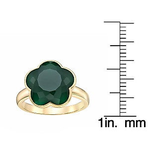 Lavari Jewelers Stylish Five Petal Flower Ring for Women - Elegant Green Onyx in 925 Sterling Silver - Hypoallergenic Yellow Gold Plated - Birthday Ring Size 8