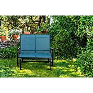 PHI VILLA 2 Seats Patio Glider Bench, Outdoor Swing Glider Loveseat Chair for 2 Person, Lawn Garden Deck Rocking Seating of Sling Fabric & Steel Frame, Blue