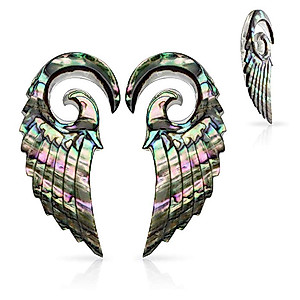 Covet Jewelry Pair of Organic Abalone Angel Wing Spiral Taper (00GA (10mm))
