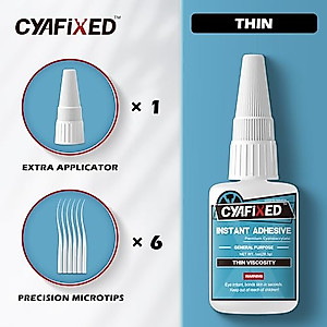 CYAFIXED Strong Cyanoacrylate (CA) Super Glue, Penetration Fast Thin Viscosity Instant Adhesive, 2 oz. (56.8 Grams) - CA Glue for Plastic, Wood, Metal, Hobby Models and Stabilizing Cracks