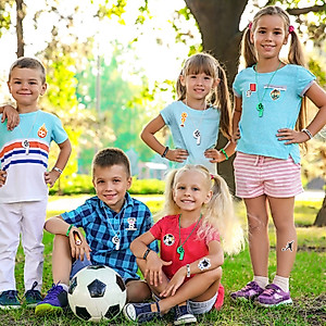 Hungdao 158 Pcs Soccer Party Favors for 18 Kids Includes Mini Bouncy Soccer Keychain Whistle Bracelets Thank You Card Stickers Organza Bag for Soccer Sports Event Classroom Rewards