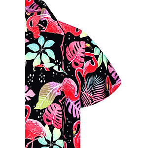 KING KAMEHA Funky Hawaiian Shirt, Shortsleeve, Funky Flamingos, Black, XL