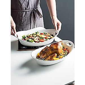 YHOSSEUN Large Serving Bowl with Handles Set Oval Serving Platter 1.5 Quarts Set of 2 White
