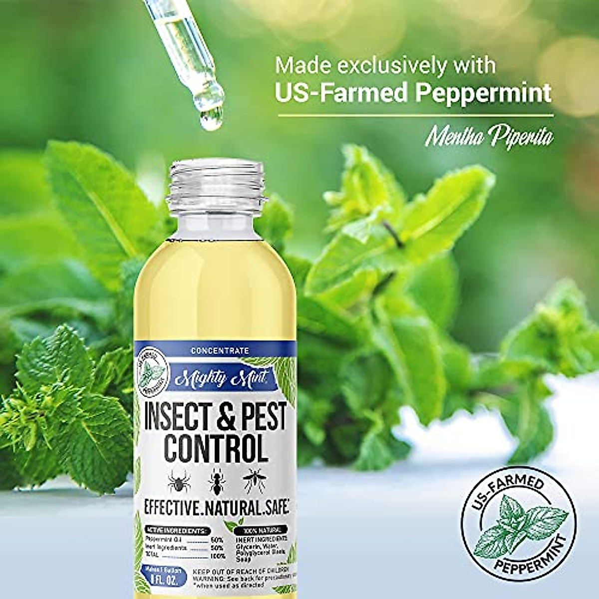 Mighty Mint Peppermint Oil Insect & Pest Control Spray with Concentrate - Makes 1 Gallon