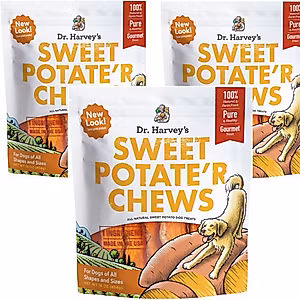 Dr. Harvey's Sweet Potato Chews for Dogs, Dog Treats for Small, Medium, Large Dogs, Natural Dog Snacks for Training, Healthy Teeth, Preventing Bad Breath, and Aggressive Chewers, USA Grown (3 Pack)