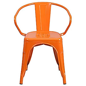 Flash Furniture Roy Commercial Grade 4 Pack Orange Metal Indoor-Outdoor Chair with Arms