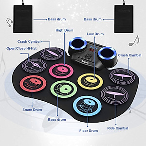 Anpro Electronic Drum Set for Kids | Adult, Musical Instrument Drum Practice Pad Kit with Headphone Jack, Built-in Speaker, Drum Pedals, Drum Sticks, Great Holiday Birthday Gift for Kids