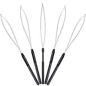 10 Pieces Hair Extension Loop Needle Threader Pulling Hook Tool and Bead Device Tool Black Loop Threader for Hair or Feather Extensions (Black)