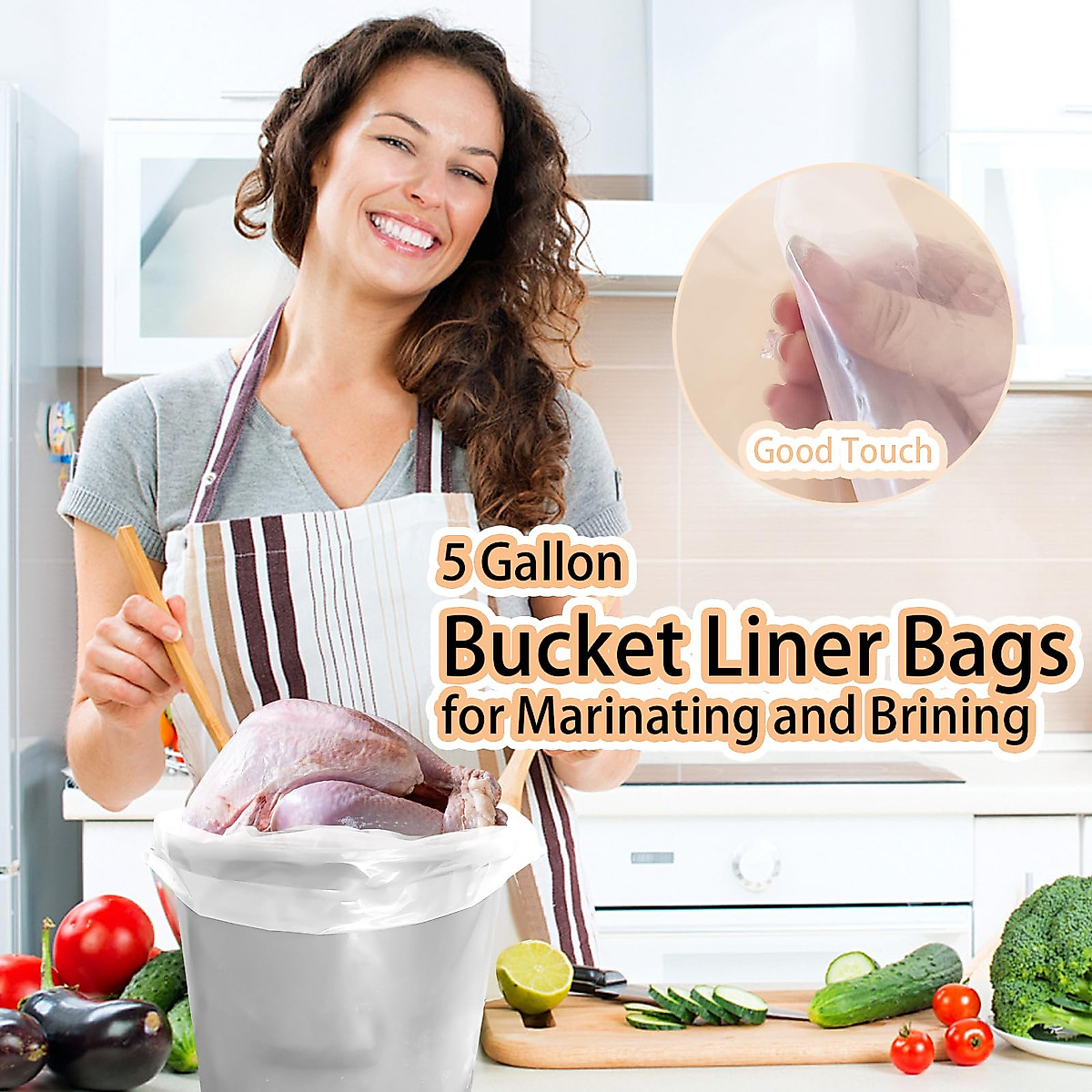 16Pcs Food Storage Bags,5 Gallon Bucket Liner Bags,Turkey Brining Bags,Food Grade Bucket,Plastic Storage Bags for Marinating and Brining,Meat,Thanksgiving,20 x 28 Inch,4Mil