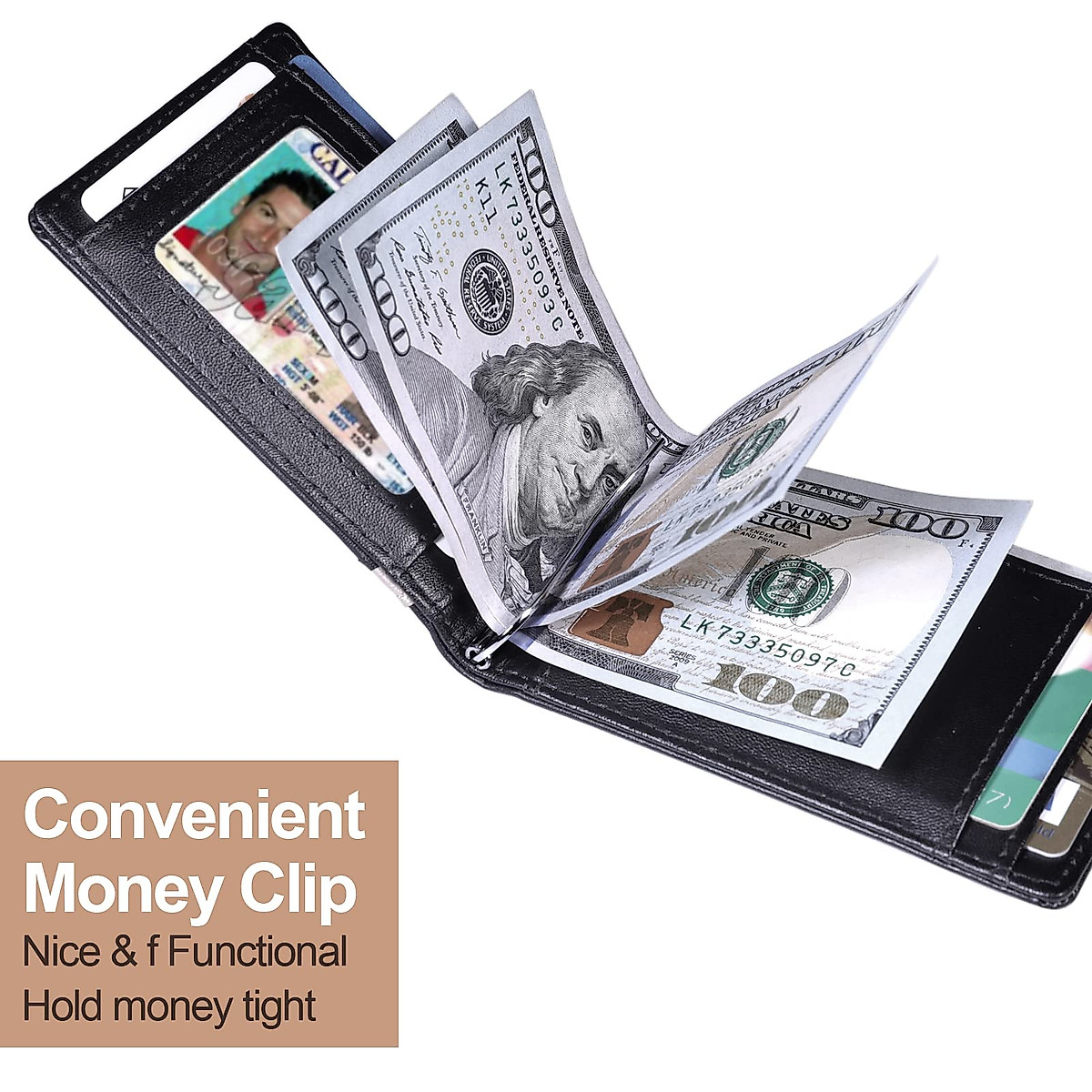 WINWANG Slim Wallet for Men with Money Clip Genuine Leather Minimalist Bifold RFID Blocking Front Pocket Wallet Present for Dad, Boyfriend, Husband.