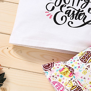 AMMENGBEI Baby Girls Easter Outfit Happy Easter Short Sleeve Top+Bunny Suspender Skirt Strap Overall Dress Set 1-6 Years (White, 3-4T)