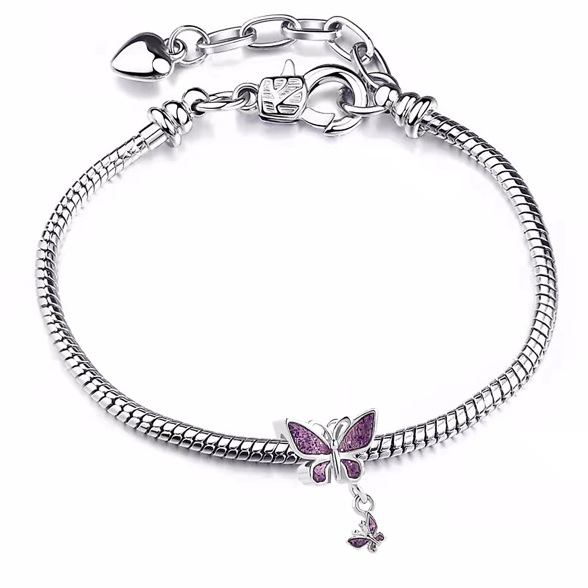 Chili Jewelry Sparkling Dangle Butterfly Charm Beads Compatible With Pandora Charms Bracelets (Purple)