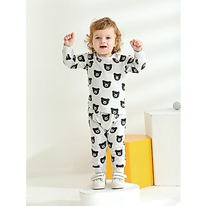 Toddler Baby Boy Clothes Infant Long Sleeve Bear Print Tops + Pants Sweatsuit Outfits (6-9 Months) Grey