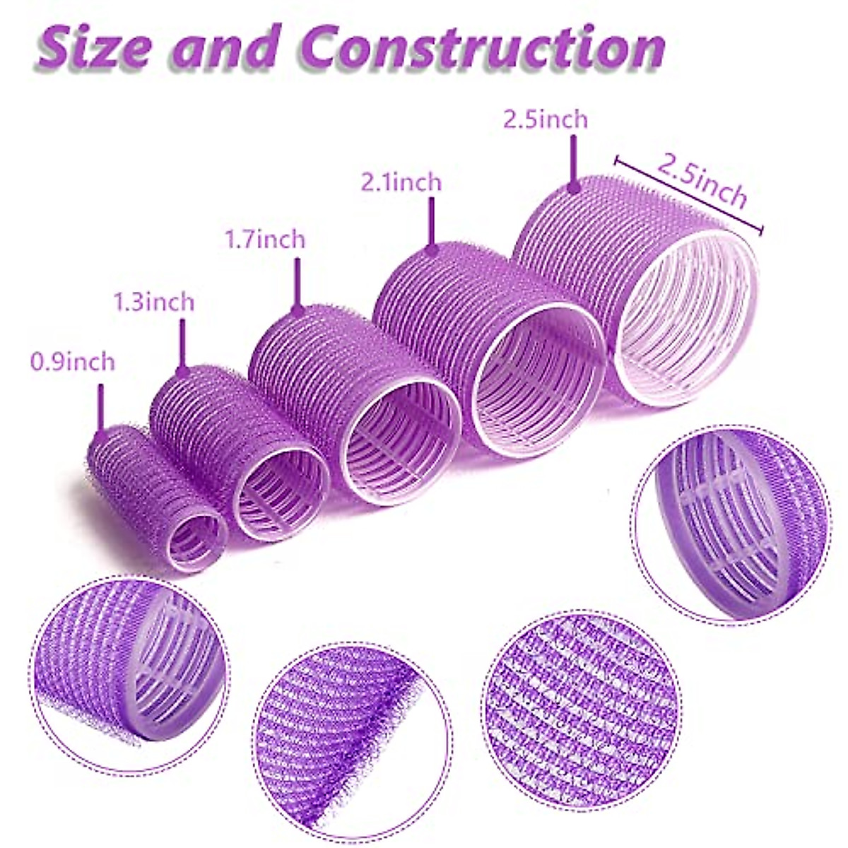 30 Pack Jumbo Hair Rollers Hair Curlers 2.5 inch Large Self Grip Hair Curlers for Long Hair, Big Hair Rollers for Long Hair No heat Curlers Hair Rollers with Clips & Comb (Purple)
